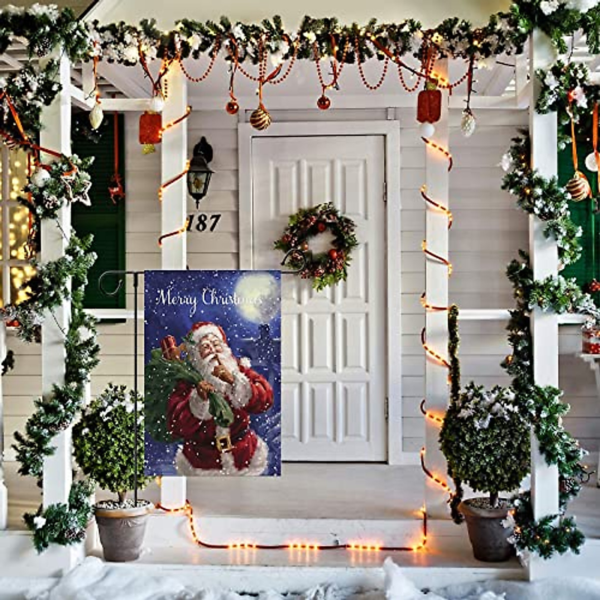 Merry Christmas Flag - 1 Set Santa Claus Double-Sided Burlap Garden Flag for Holiday Sign Banner for Outdoor Decoration 12 x 18 inches