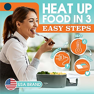 TRAVELISIMO Electric Lunch Box for Adults, 80W Heated Lunch Box 1.5L Stainless Steel Heated Lunchbox For Adults, 12/24/110V Self Heating Lunch Box for Car Truck Work, Lonchera Eléctrica Portátil