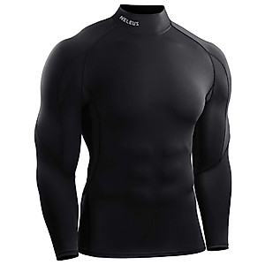NELEUS Men's Compression Shirts Dry Fit Long Sleeve Mock Neck Shirts,3 Pack,5059,Black/Grey/Navy Blue,US S,EU M