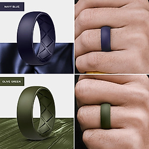 Egnaro Silicone Ring Men, Inner Arc Ergonomic Breathable Design Mens Rubber Wedding Band, 7 Rings / 4 Rings / 1 Ring Engagement Bands Promise Anniversary Rings, Suitable for Sports, Workout, Gym