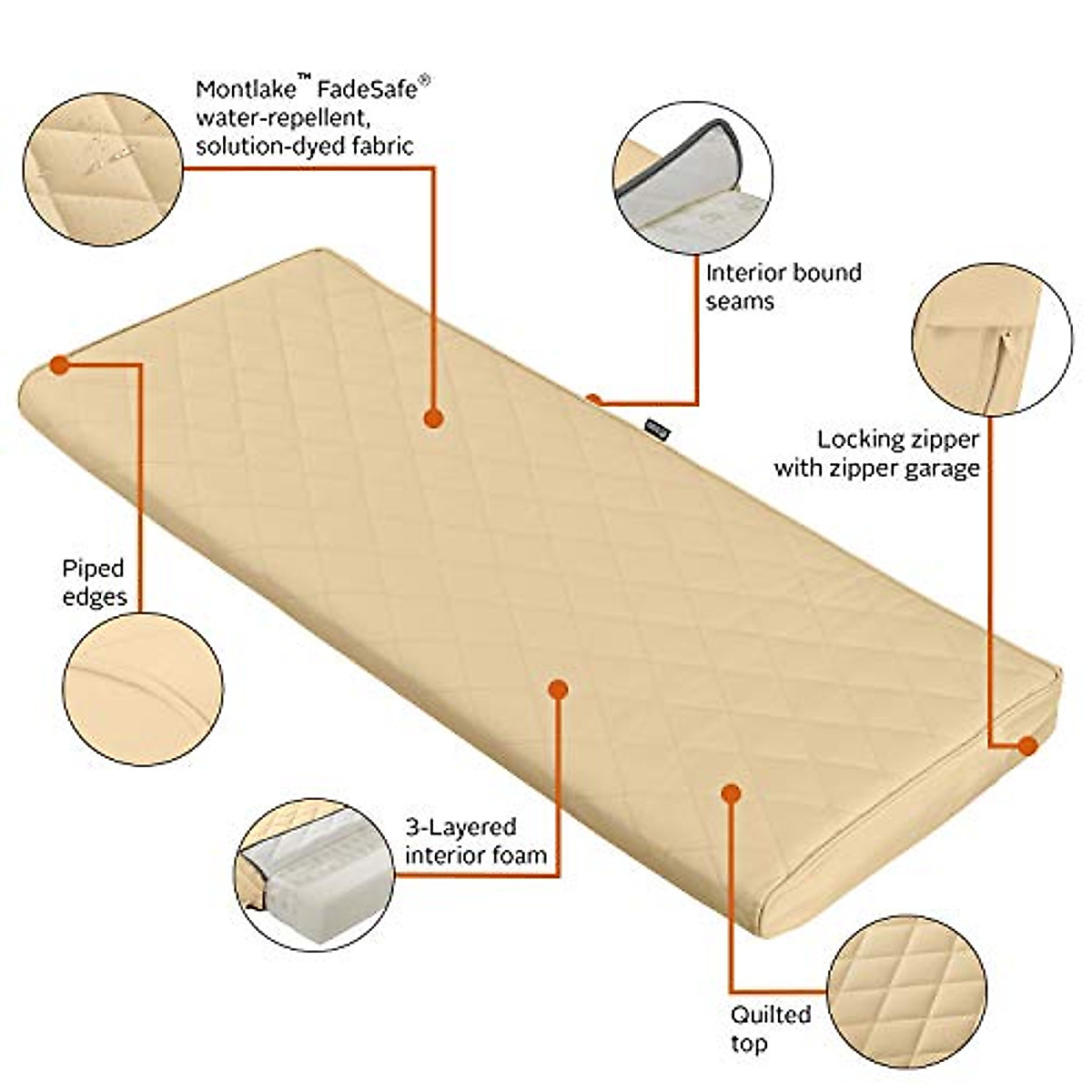 Classic Accessories Montlake FadeSafe Water-Resistant 54 x 18 x 3 Inch Outdoor Quilted Bench Cushion, Patio Furniture Swing Cushion, Chamomile