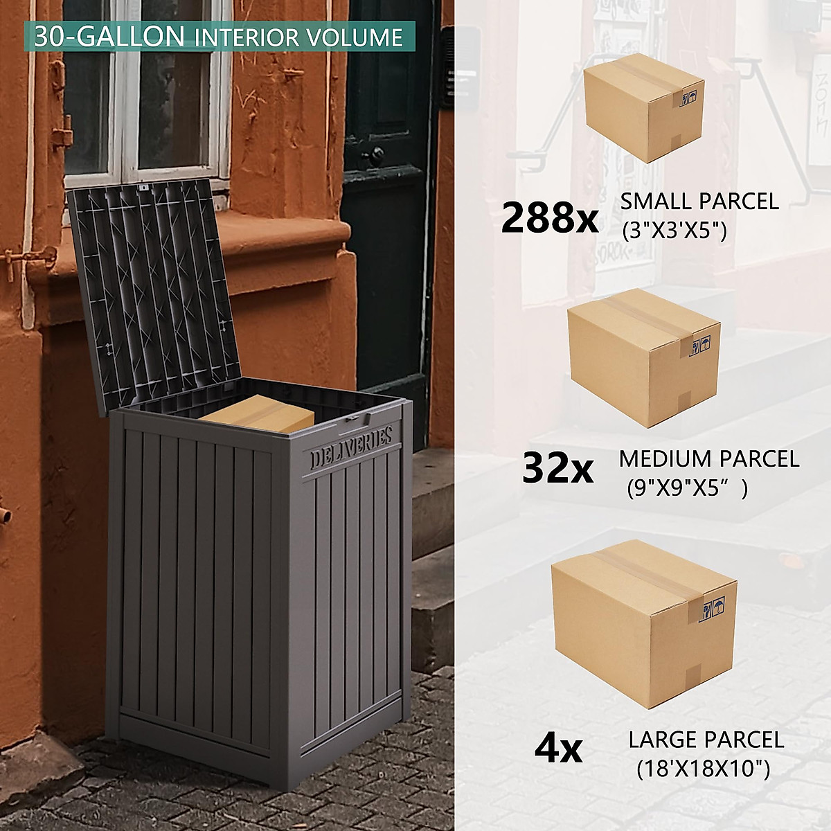 TPSOUM 48 Gallon Resin Package Delivery Box with Lockable Lid, Rust & Moisture Resistant Weatherproof Deck Box for Porches, Patios, Indoor & Outdoor Use