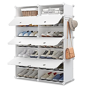 MAGINELS Shoe Rack, 7 Tier Shoe Storage 24 Pair Plastic Shoe Cabinet with Open Storage Shelves for Closet Hallway Bedroom Entryway White