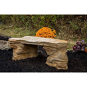 Cast Stone Petrified Rock Bench, Commercial Grade Concrete Benches, 3 Piece Concrete Bench, Hand Sculpted Fine Cast Stone Patio Furniture & Rock Bench