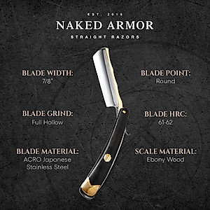 Gold Stainless Steel Straight Razor - Shave Ready Straight Edge Razor, Stainless Steel + Ebony Straight Razor for Men, Barber Approved Straight Razor, Mens Straight Razor, Leather Case, Close Shave