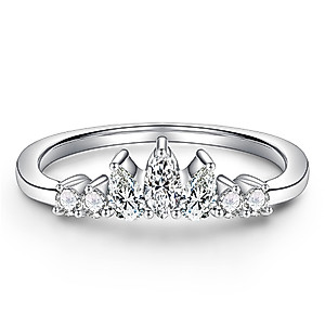 MOOSEA Unique Moissanite Anniversary Rings for Women Wife, D Color VVS1 Clarity Lab Created Diamond Rings 14K White Gold Vermeil Moissanite Curved Wedding Rings for Women Anniversary Rings Gifts