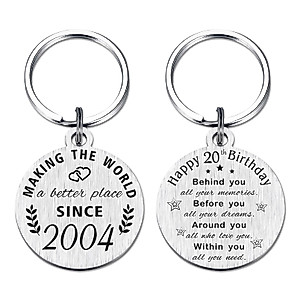 ABNTY 20th Birthday Gifts for Women Men, 20 Year Old Birthday Keychain, Born in 2004 Gifts, 2004 Birthday Decorations