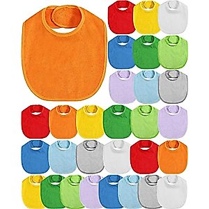 30 Pack Baby Muslin Bandana Drool Bibs for Baby Boys Girls Multicolor Solid Terry Cotton Bibs Unisex Waterproof Baby Feeder Bibs with Fiber Filling Adjustable Newborn Bibs for Teething and Drooling