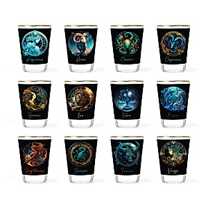 Zodiac Shot Glasses - Horoscope Gift - Aries, Taurus, Gemini, Cancer, Leo, Virgo, Libra, Scorpio, Sagittarius, Capricorn, Aquarius, Pisces