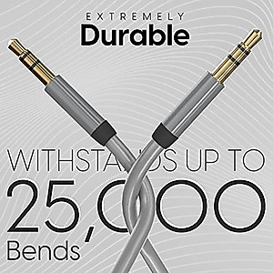 TALK WORKS Aux Cable 3.5mm Audio Cord for Car - 6ft Long Heavy-Duty Male to Male Jack Extension & Adapter Aux Cord for iPhone, Android, Samsung Galaxy, Headphones, Slate - 2 Pack