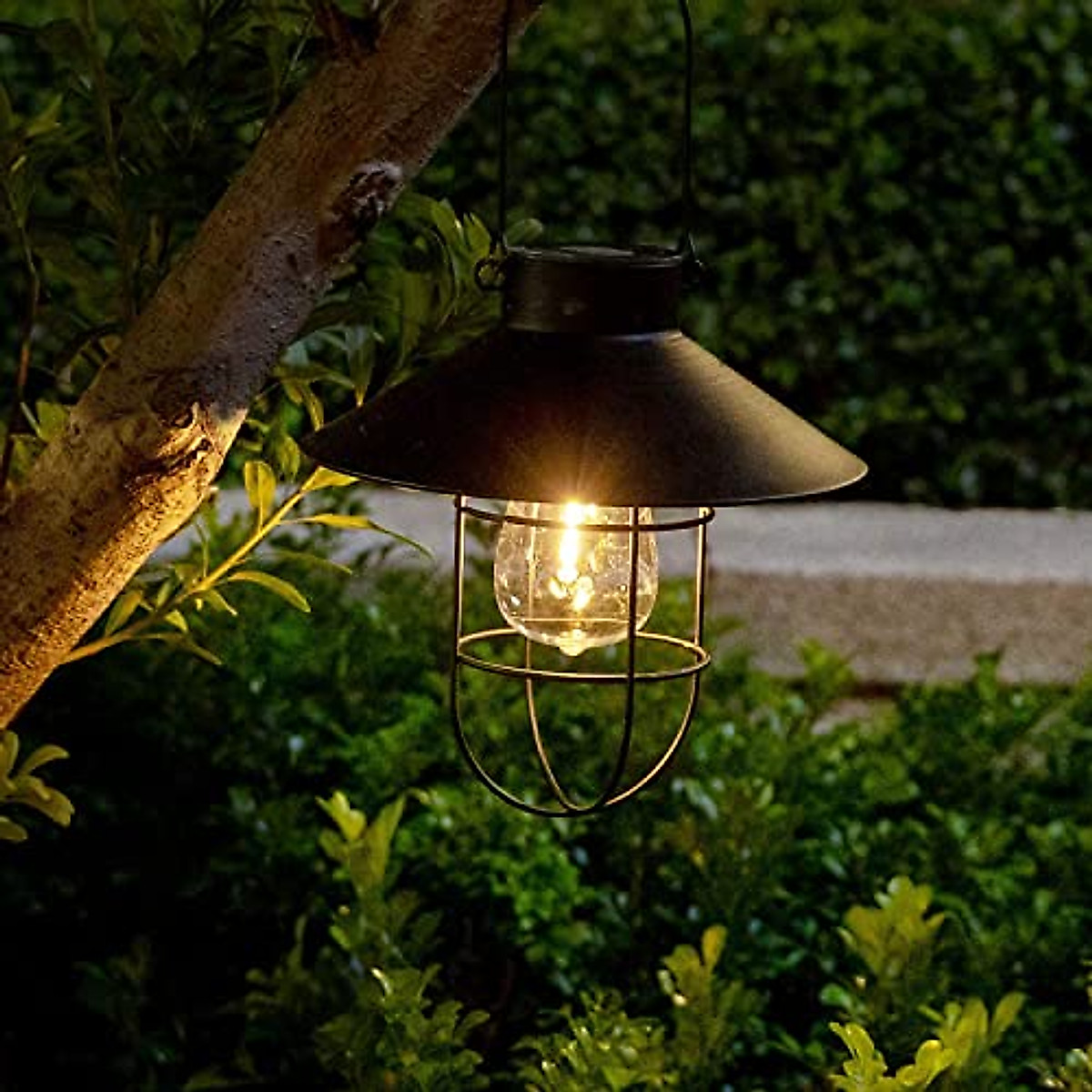 2Pack Solar Metal Hanging Lantern with Shepherd Hook Outdoor Led Garden Lights Black