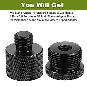 Frienda 8 Pieces Mic Stand Adapter Mic Thread Adapter Set 5/8 Female to 3/8 Male and 3/8 Female to 5/8 Male Screw Adapter Thread for Microphone Stand Mount to Camera Tripod Adapter