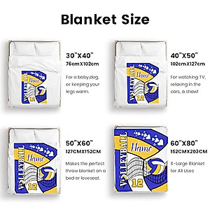 Zaaprint Volleyball Blue Gold Personalized Blankets with Name Customized Baby Blankets for Girls Boys Adults Kids Day Gift(50x60 inch)