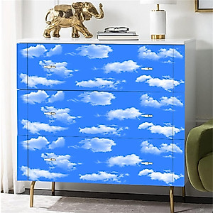 FLFK 3D Blue Sky White Clouds Self-Adhesive Wallpaper Removable Vinyl Peel and Stick Cloud Wall Murals for Toddler Nursery Baby Bedroom