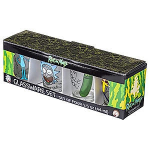 Silver Buffalo Rick and Morty Character Phrases 4-Pack Mini Glass Set, 1.5-Ounce