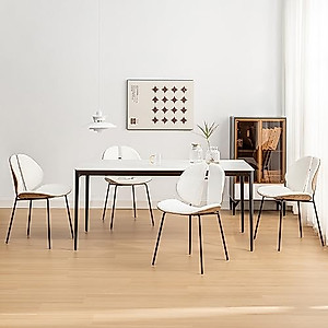 Art Leon Dining Chairs, Set of 2, Modern Boucle Fabric Dining Room Chairs with Bentwood, Armless Accent Chairs with Metal Legs for Kitchen Restaurant, White