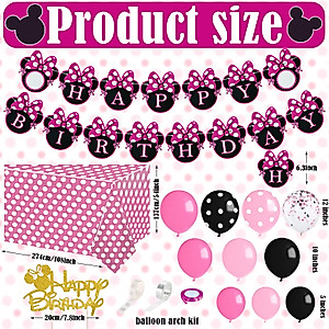 Pink Mouse Birthday Decorations Party Supplies for 1st 2nd 3rd Year Girl Baby Shower Pack (109 Pcs including Backdrop, Tablecloth, Banner, Headband, Foil Balloons, Balloons Garland Arch Kit)