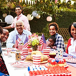 Whaline Patriotic Drinking Glasses with Bamboo Lids and Straw 4th of July Beer Can Glasses 16oz Red Blue White Star Iced Coffee Cups for Independence Day Travel Office Home Gifts, 2Pcs