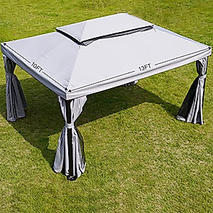 Grand Patio Replacement Canopy Top for 10x13 FT Outdoor Gazebo, Double Tiers Polyester Canopy Top Water-Resistant Anti-UV Shelter Sun Shade with Mesh Netting