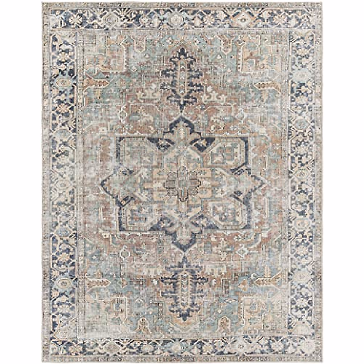 BoutiqueRugs Nisa Oriental Medallion Large Area Rug - Farmhouse Traditional Floral Carpet for Living Room - Machine Washable - Sage, Green, Rust - 7'6" x 9'6" (8x10 Area Rug)