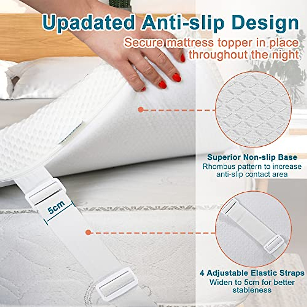 Elviros 4 Inch Gel Memory Foam Mattress Topper Queen Size, Cooling Firm Bed Topper for Back Pain, 7-Zone Mattress Pad with Adjustable Hardness & Removable Cover (Queen, Dark Grey)