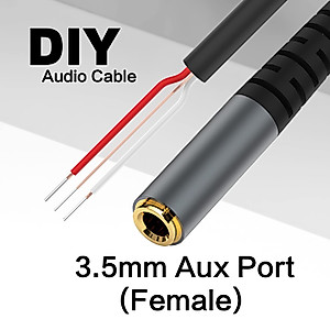 (2 Pack) 1ftReplacement 3.5mm Female Jack to Bare Wire Open End TRS 3 Pole Stereo 1/8" 3.5mm Jack Plug Connector Audio Cable for Headphone Headset Earphone Cable Repair