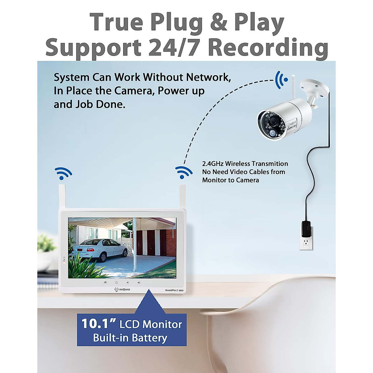 seQuro GuardPro2 DIY Surveillance-DVR-Kit with 2 Bullet Cameras 1080P Night Vision, Motion Detection, IP66 Waterproof for Front Door, Back and Side Doors, Garage and Driveway, Yard Monitoring