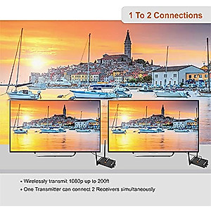 J-Tech Digital Wireless HDMI Extender 1X2 up to 200ft 1080P with HDMI Loop Output IR Passthrough (Receiver Only)