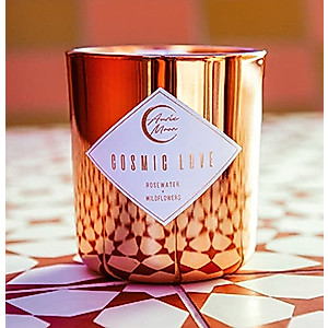 Auric Moon | Rosewater + Wildflowers Scented Luxury Soy Coconut Candle for Women | Slow 70+ Hour Burn | Wood Crackling Wicks | 12 Oz Premium Glass | Hand-Poured in California