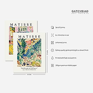 Gatcvbiao Matisse Wall Art, Aesthetic Posters, Set of 6 Matisse Poster, Matisse Prints, Henri Mattise Art, Wall Posters Aesthetic, Art Exhibition Poster, Abstract Vintage Poster (8" x 10", Unframed)