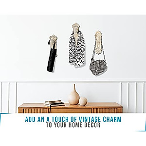 Shabby Chic Cast Iron Decorative Wall Mounted Hooks - Rustic White - Door Knob Coat Hooks for Wall - Set of 3 - Screws and Anchors Included - Antique Wall Hooks for Hanging Clothes