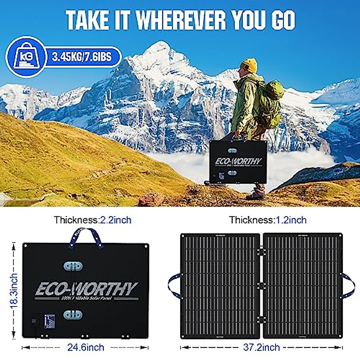 ECO-WORTHY 120W Foldable Solar Panel for Jackery Explorer/Flashfish/BALDR/Goal Zero Portable Generator Power Station, with 20A Charge Controller to Charge 12V Battery