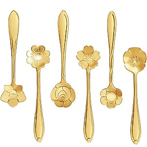Stainless Steel Creative Flower Coffee Spoon Soup Spoons Sugar Spoons, Ice-Cream Tea Stirring Spoons 4.8 Inches Retro Dessert Demitasse Espresso Spoons Cutlery Kitchen Tableware-Set of 12