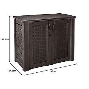 Rubbermaid Decorative Outdoor Storage Cabinet (123 Gal), Weather Resistant, Dark Brown, Organization for Home/Backyard/Pool Chemicals/Toys/Garden Tools/Porch/Patio Cushions