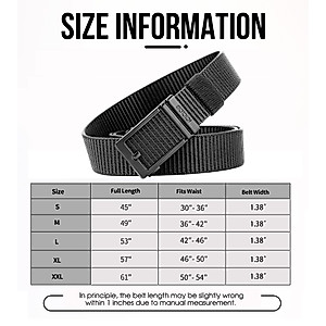 ACTCLOUD Ratchet Belts for Men, Tactical Gun Belt Nylon Web Golf Belt with Automatic Slide Buckle (S-for Waist 30"-36" (Length 45"), Black)