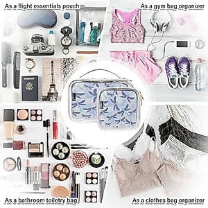 senya Clear Toiletry Bag,Travel Makeup Cosmetic Bag Carry on Airport Airline Compliant Bag Purple Dragonfly for Women Men