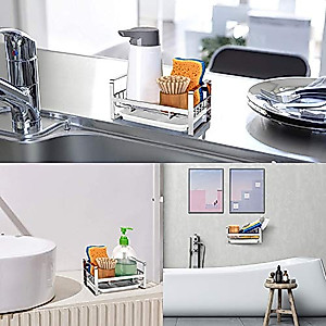 VANTEN Kitchen Sink Caddy Organizer, Sponge Holder for Sink, Sink Tray Drainer Rack, Dish Rags Brush Soap Storage Countertop with Removable Front Drain Pan (Not Including Dispenser and Sponge)