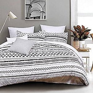 PHF Washed Soft Duvet Cover Set California King Size, 3 Piece Boho Stripe Printed Comforter Cover Set, Ultra Soft Comfy Durable Bohemia Farmhouse Duvet Cover with Zipper Closure,104"x98",Black & White