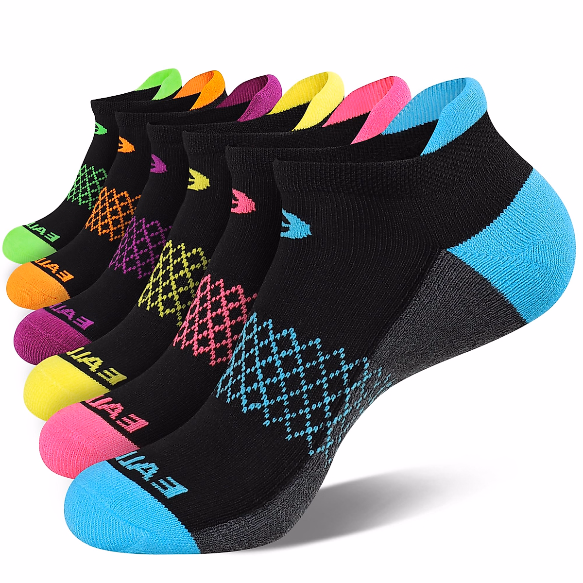 eallco Womens Ankle Socks 6 Pairs Running Athletic Cushioned Sole Socks With Tab