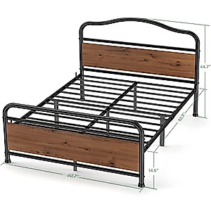 Totnz Queen Size Metal Platform Bed Frame Mattress Foundation with Sturdy Wood Headboard and Footboard No Box Spring Needed Under Bed Storage Steel Slats,Black