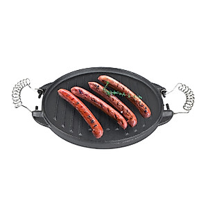 Lot45 Cast Iron Grill Pan, 10in - Cast Iron Grill Pans for Stove Tops, Grilling Cookware Dual-Sided Griddle for Camping
