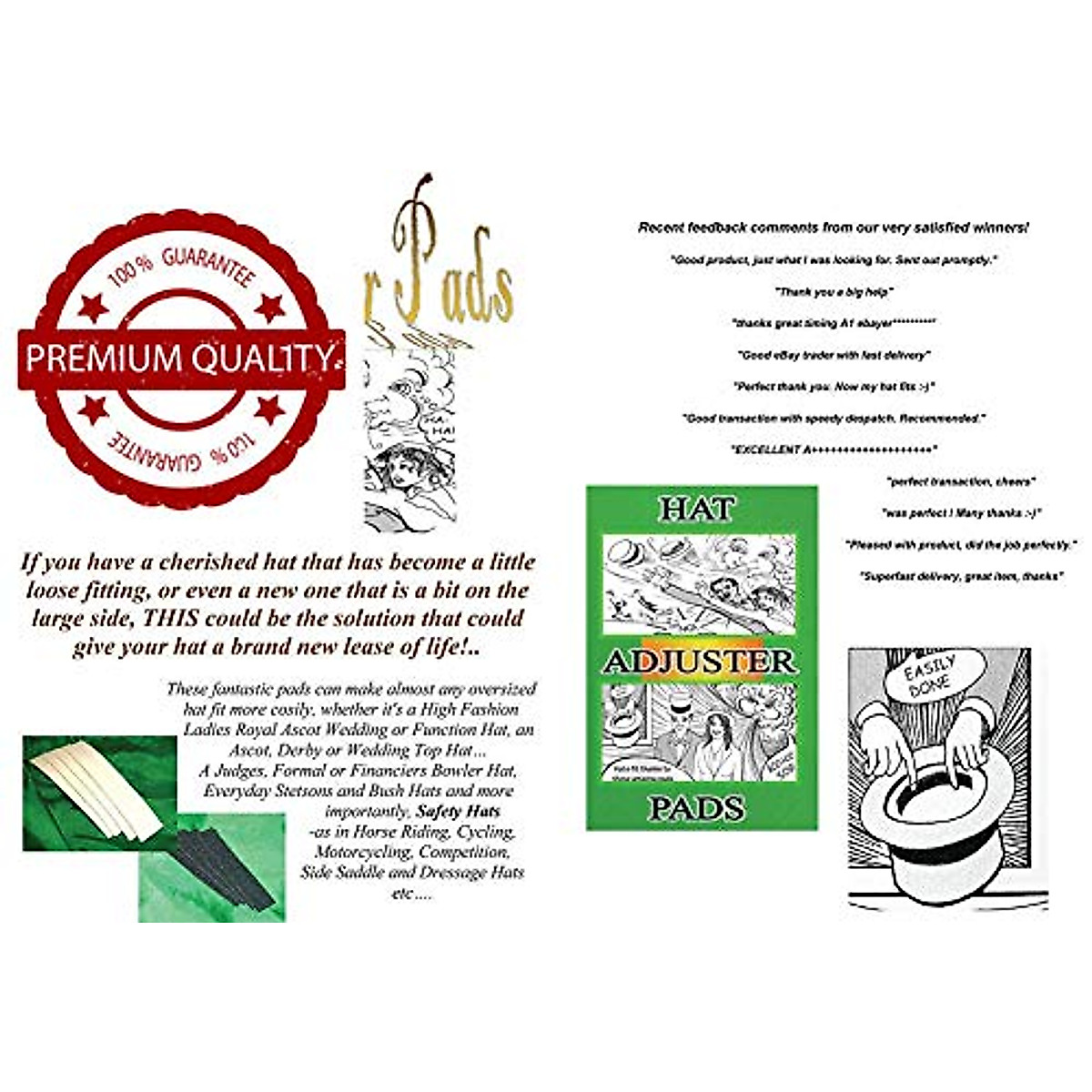 The Worlds Best Hat Size REDUCERS in Felt Easy FIX & Long Lasting in White