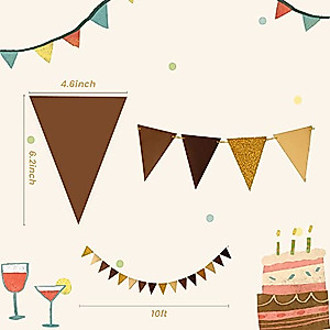 Fonder Mols Paper Pennant Party Decorations Coffee Brown Gold(10 Feet), Triangle Flags Bunting for Neutral Gender Reveal Party Birthday Baby Shower Classroom Nursery Wall Backdrop