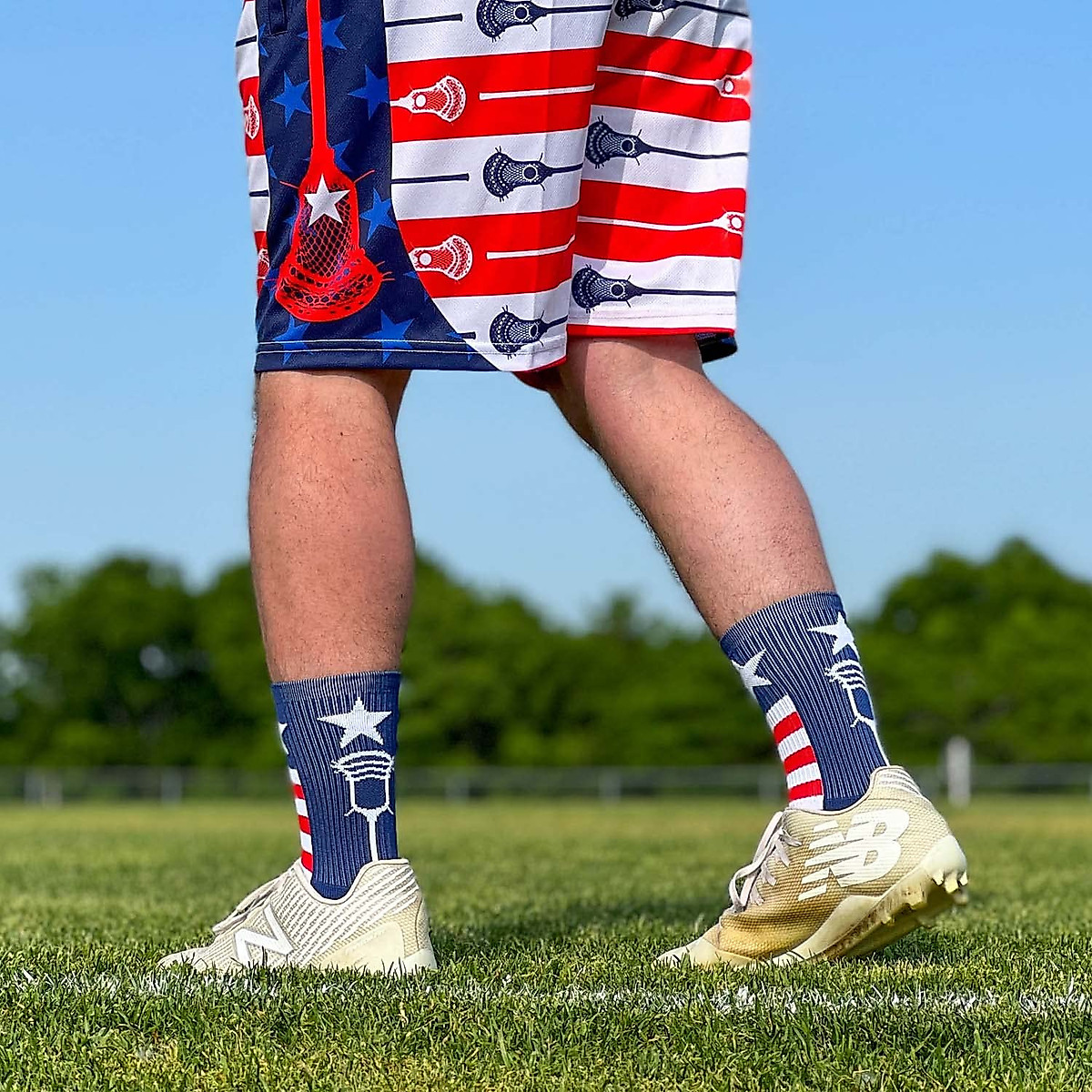 ChalkTalkSPORTS Lacrosse Youth Woven Mid-Calf Socks | USA | Red & White & Blue
