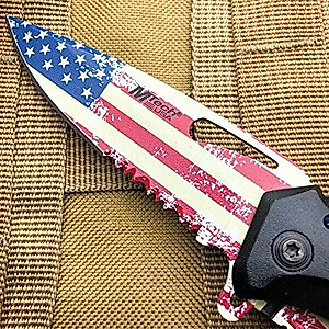 S.S. Folding Knives 8inch American Flag Open Folding Pocket Knife Bottle Fold Outdoor Survival Hunting Knife for Camping by Survival Steel