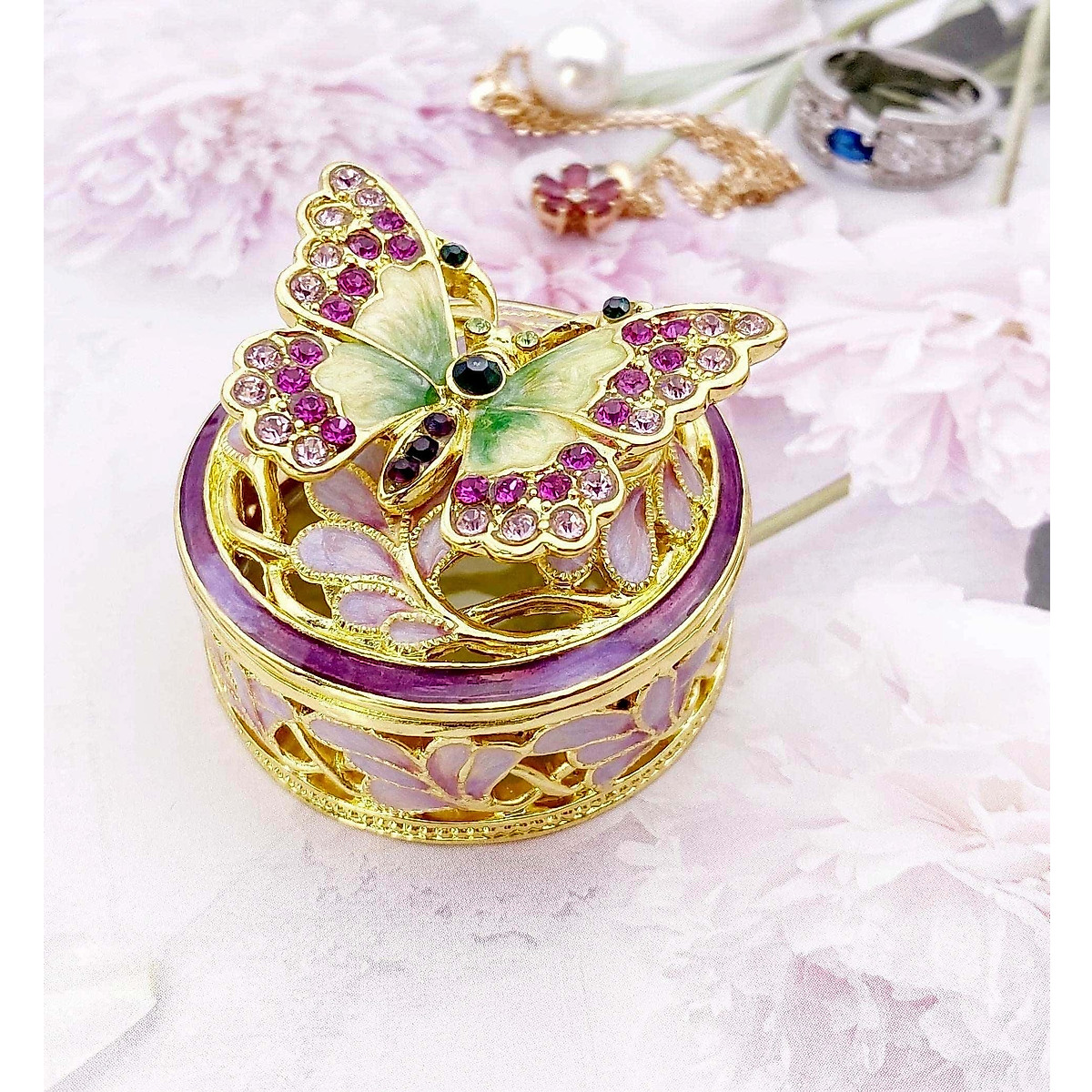JWT Astyle Elegant Butterfly Jewelry Trinket Boxes.Enameled Decorative Keepsake Ring Box Holder Necklace Earrings Organizer Home Decor.Butterfly Gifts for Women