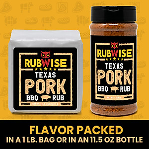 RubWise Texas Style BBQ Pork Rub (1lb) | Meat BBQ Rubs and Spices for Smoking and Grilling | Dry Rubs | Pork Rib Rub Seasoning | Great on Pork Shoulder, Spare Ribs, Tenderloin, Chops, Pork Butt (No MSG)