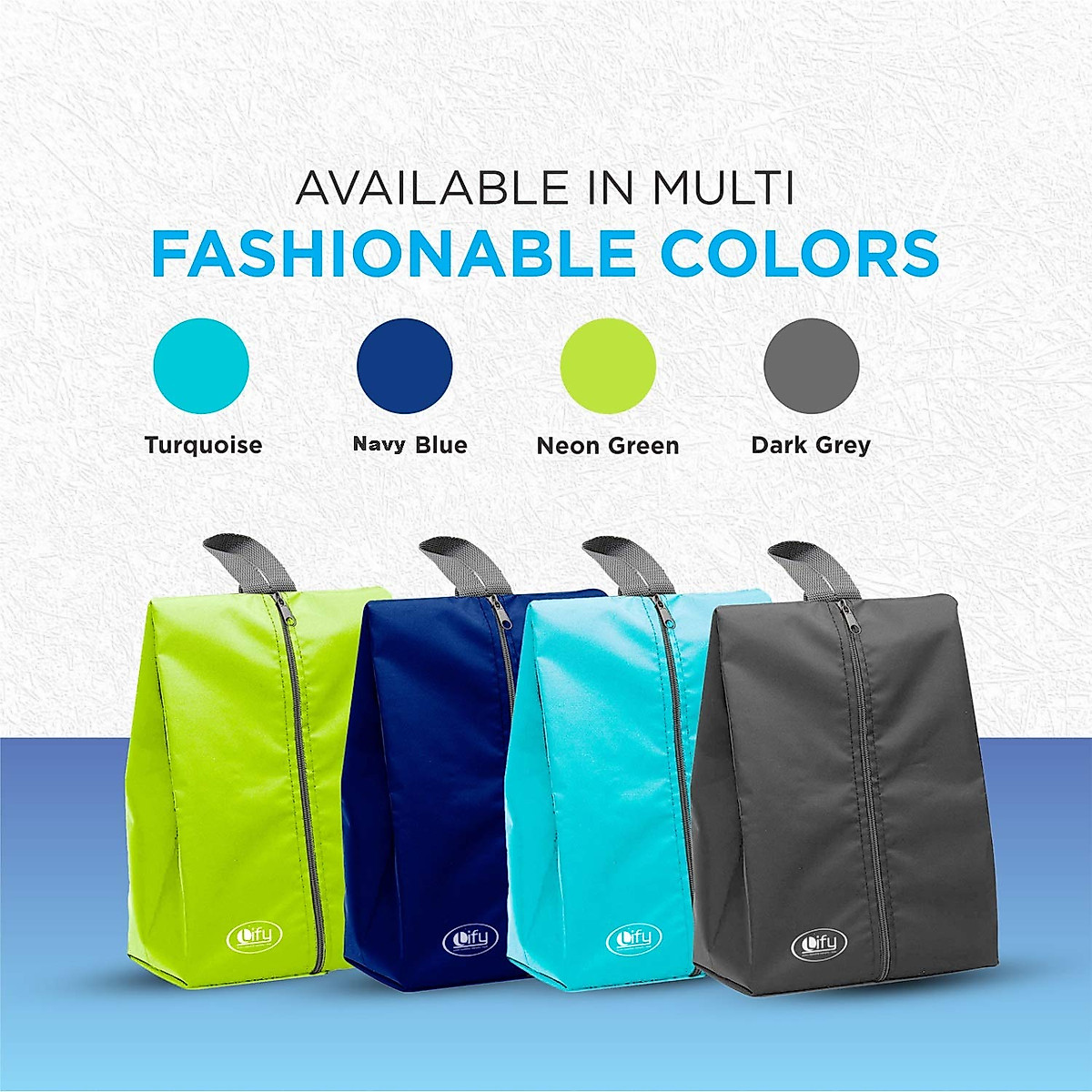 Lify Shoe Storage Organizer Bags Set, Waterproof Nylon Fabric with Sturdy Zipper for Traveling (6 Pack) (Navy Blue And Aqua Blue(Turquoise))