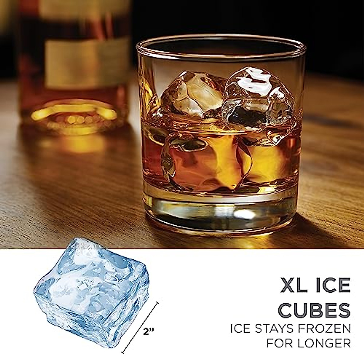COOK WITH COLOR Silicone Ice Cube Trays - Large Ice Cube Maker Mold - Big Ice Cubes with Lid for Whiskey, Cocktails & Bourbon, for Baby Food and Leftovers (Grey)