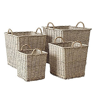 Cape Cod Wicker Baskets, Set of 4, Woven Willow (Salix) Pale Brown, Natural, 21.75, 19, 16.25, and 13 Inches Tall